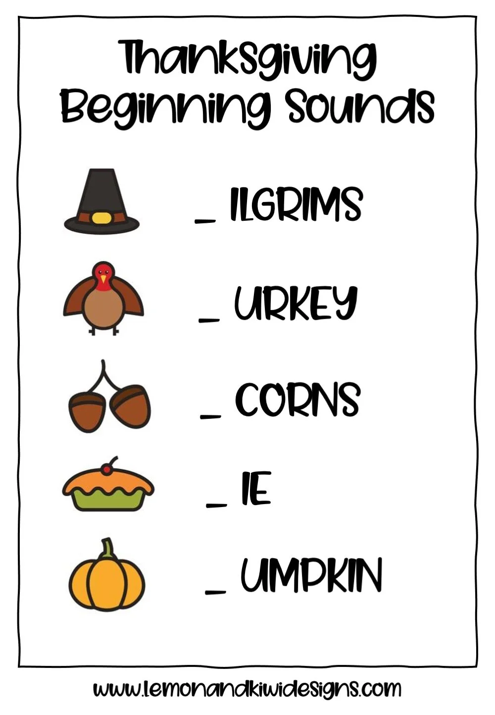 Free Thanksgiving Literacy Printables — Lemon & Kiwi Designs