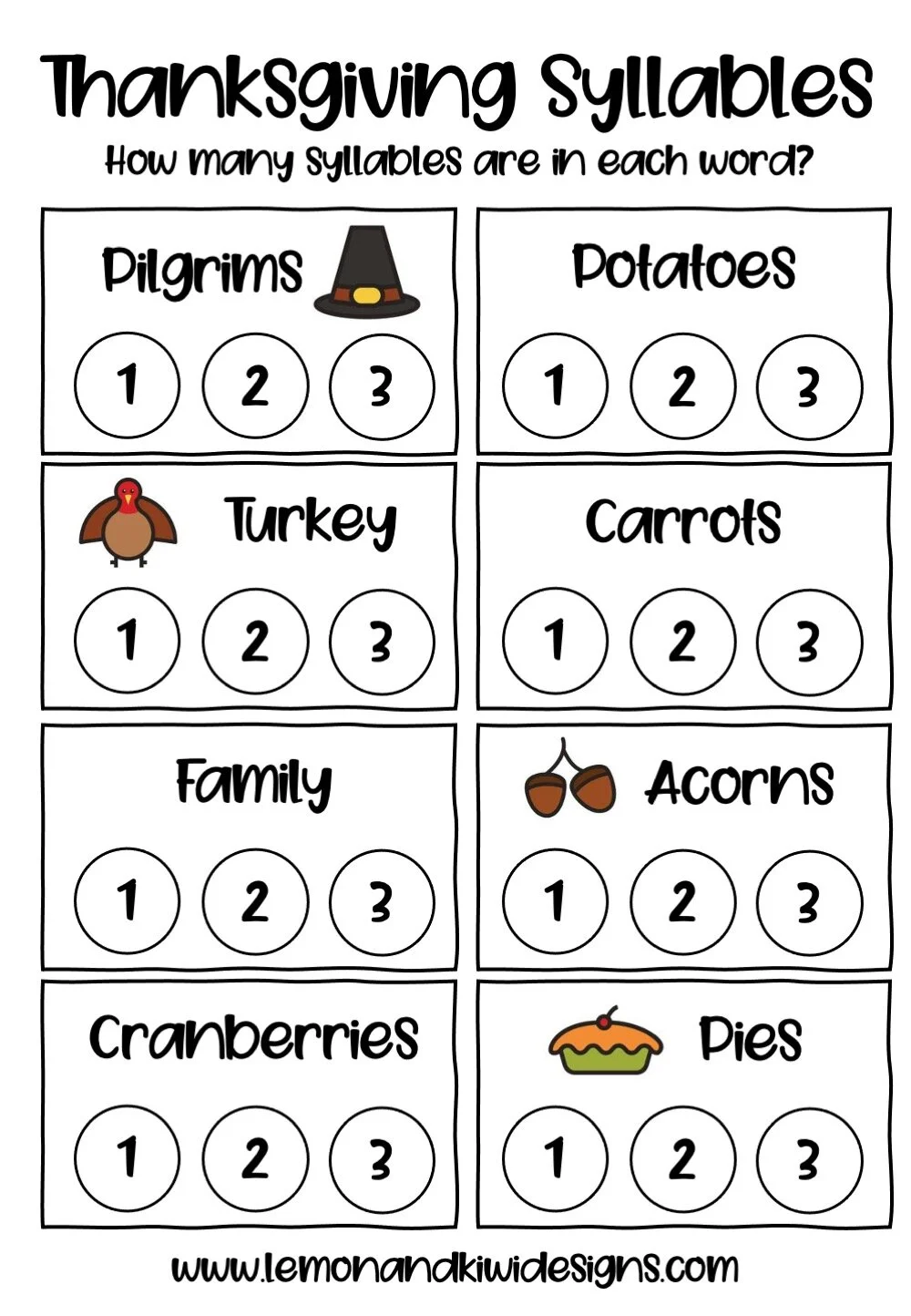 Free Thanksgiving Literacy Printables — Lemon & Kiwi Designs