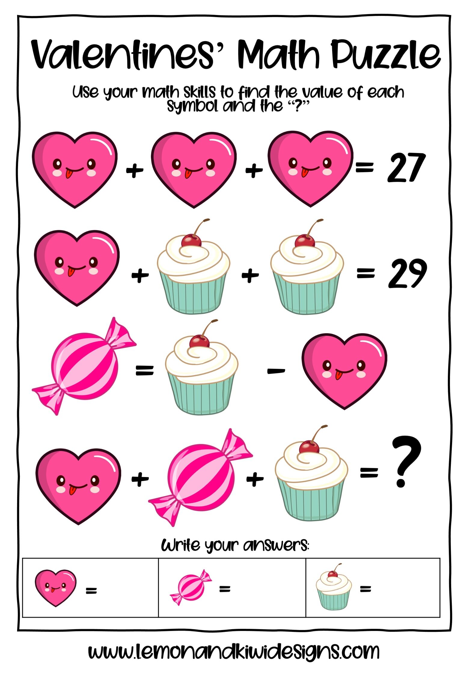Free Valentine’s Day Math Activities — Lemon & Kiwi Designs