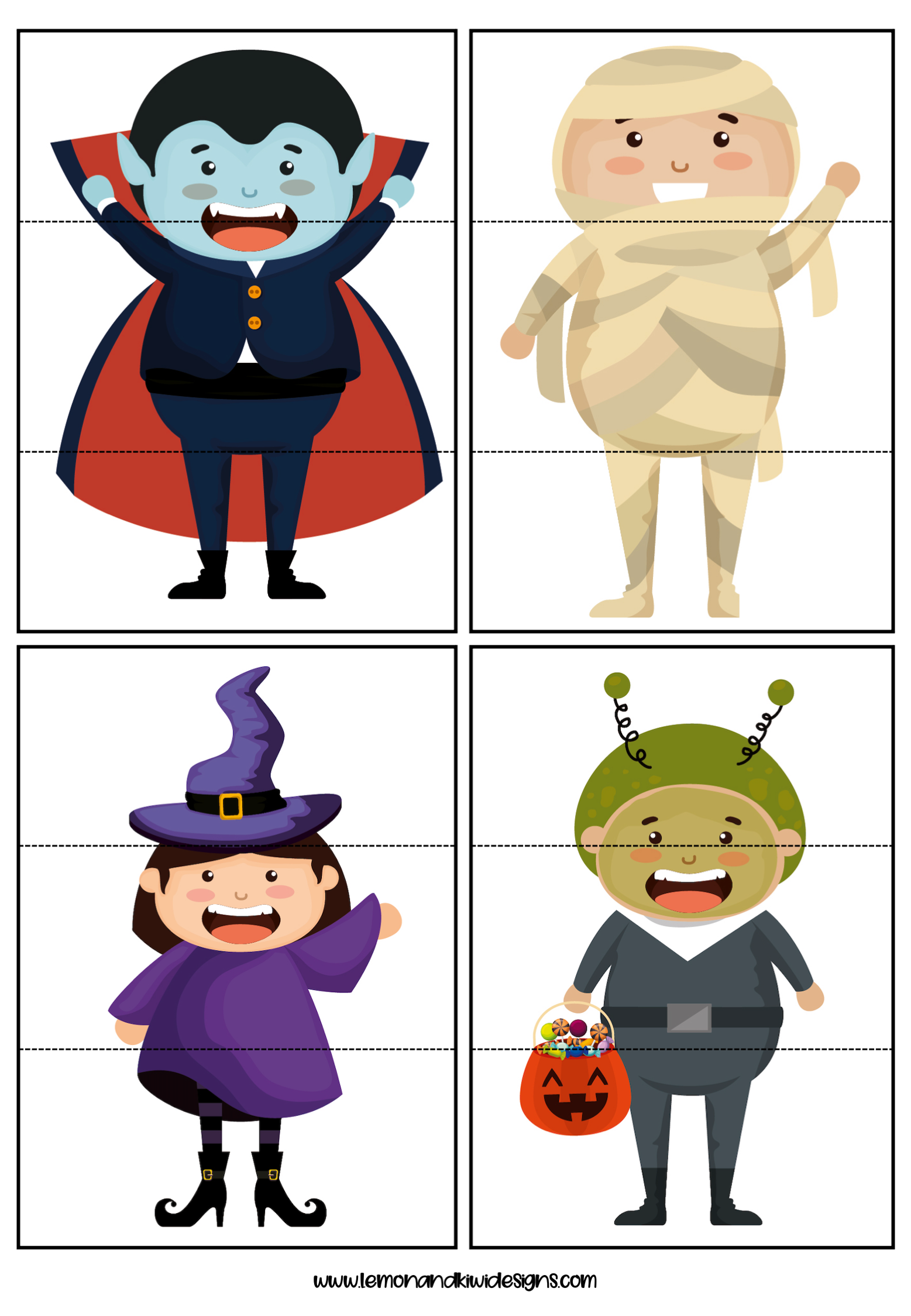Free Halloween Printable Mix & Match Puzzles — Lemon & Kiwi Designs