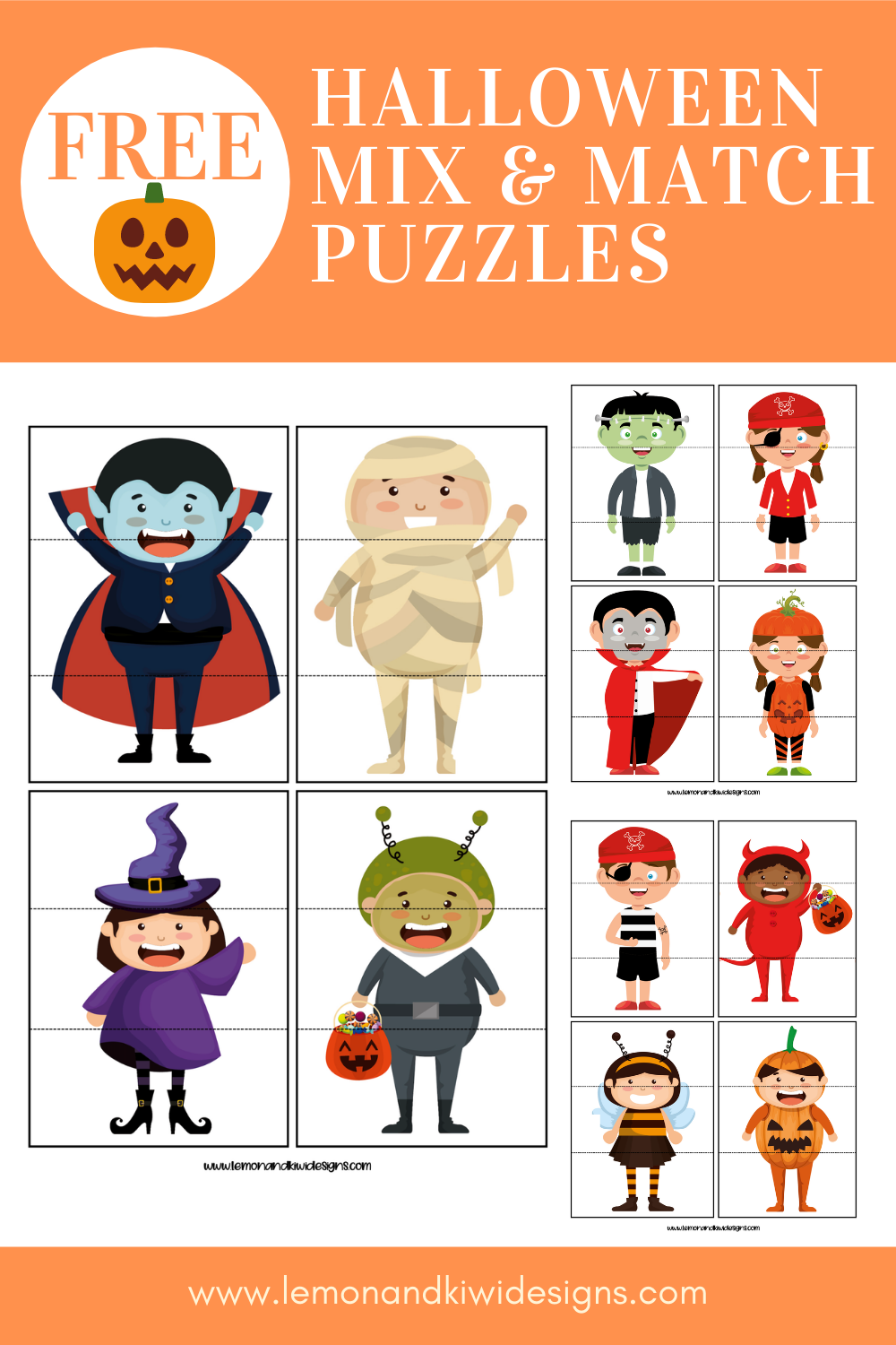 Free Halloween Printable Mix & Match Puzzles — Lemon & Kiwi Designs