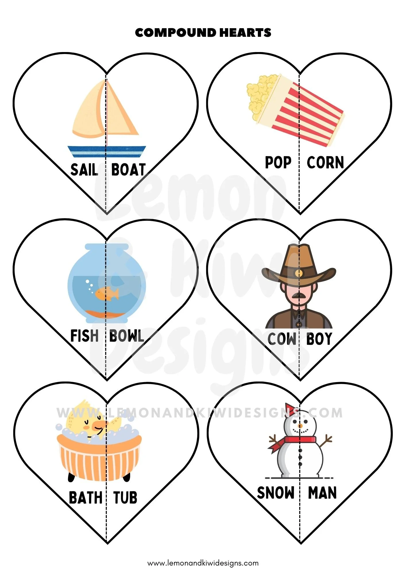 Free Printable Compound Word Puzzles for Valentine’s Day — Lemon & Kiwi ...