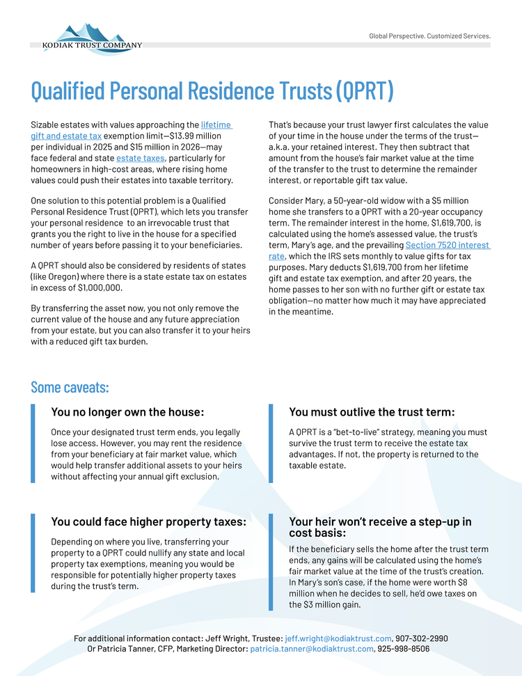 Qualified Personal Residence Trusts — Kodiak Trust Company