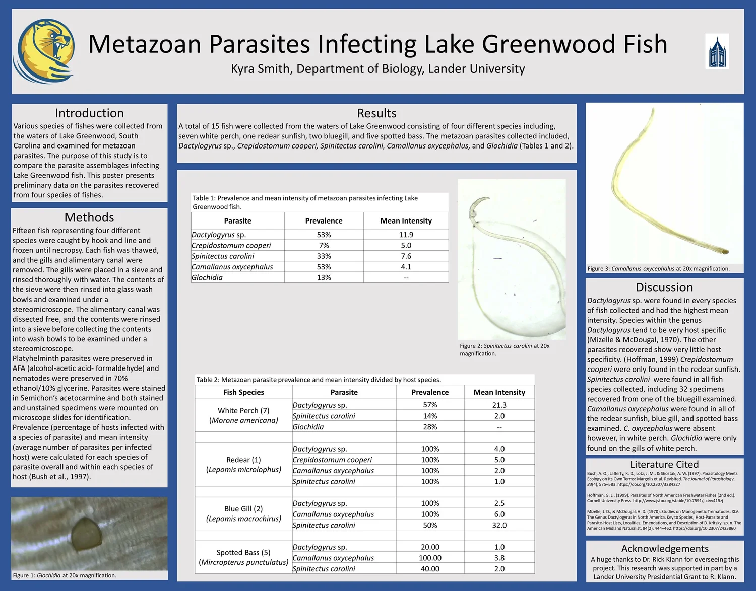 Metazoan Parasites Infecting Lake Greenwood Fish — Lander University ...