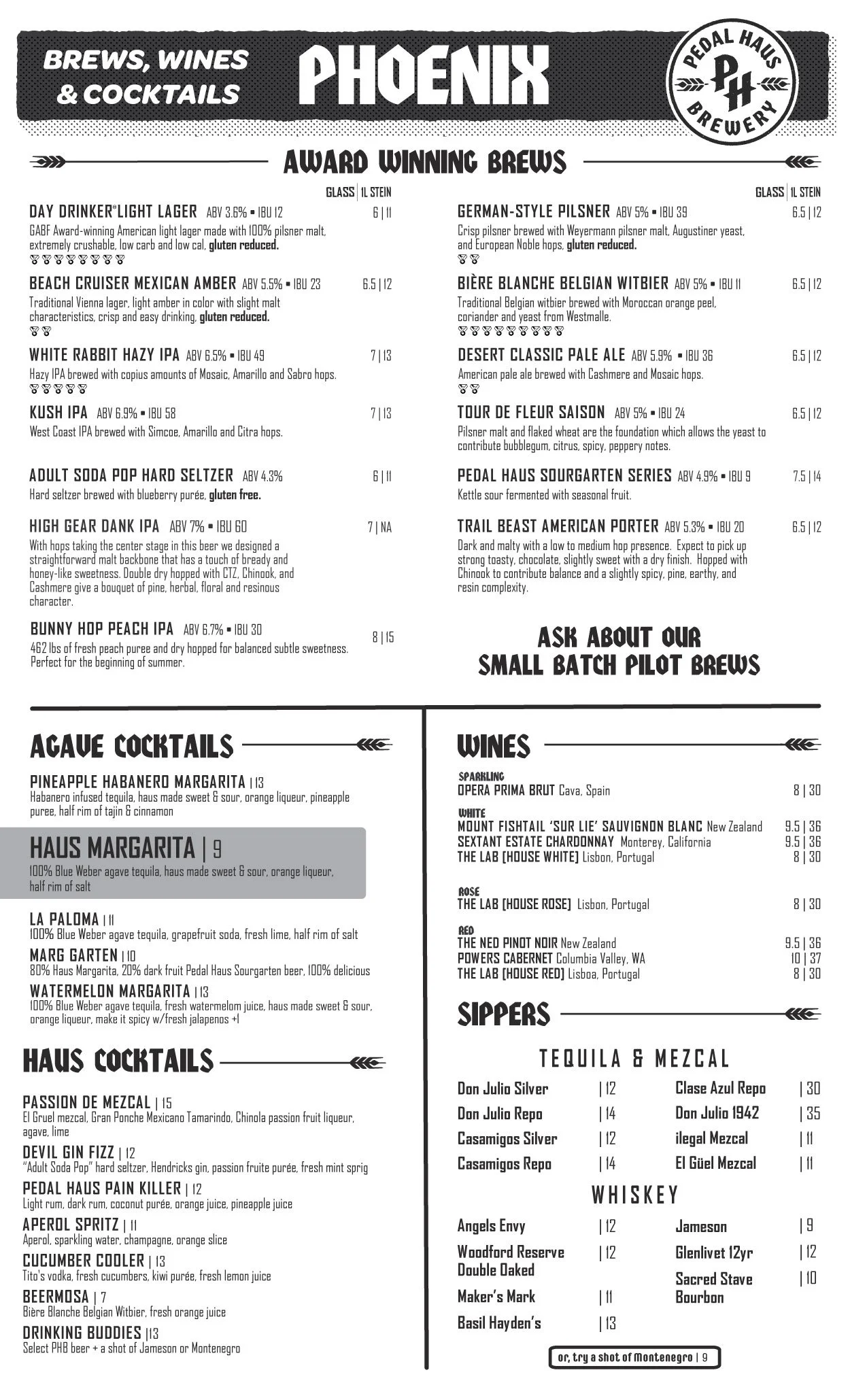 Phoenix's Best Snacks & Drinks Menu — Pedal Haus Brewery