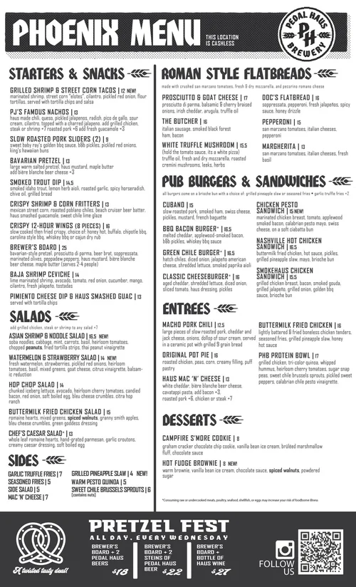 Phoenix's Best Snacks & Drinks Menu — Pedal Haus Brewery