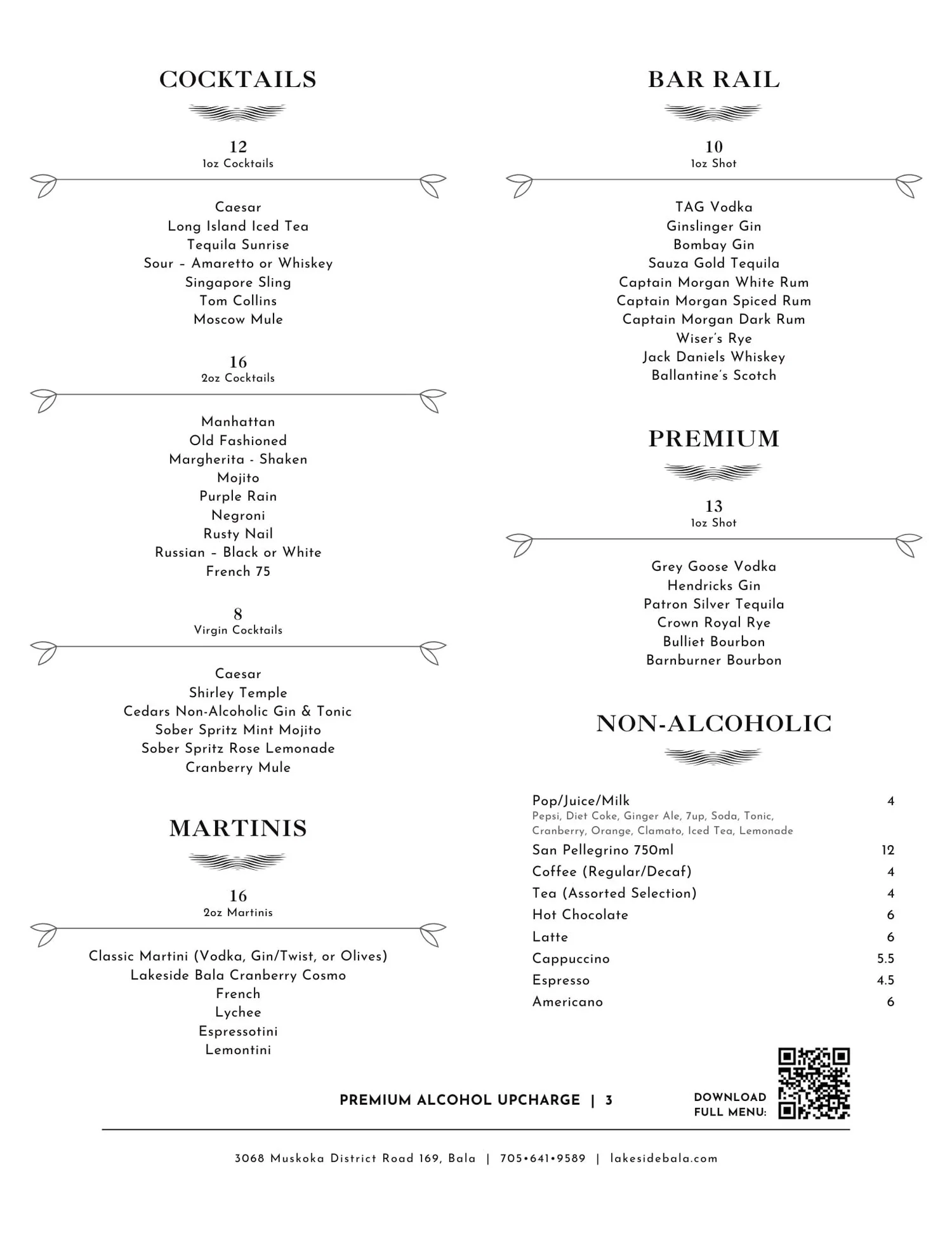 Menu — Lakeside Bala Restaurant