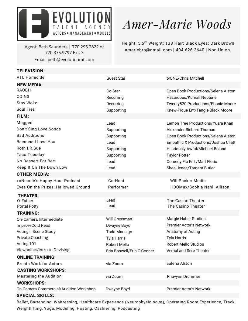 ACTING RESUME — Amer-Marie Woods