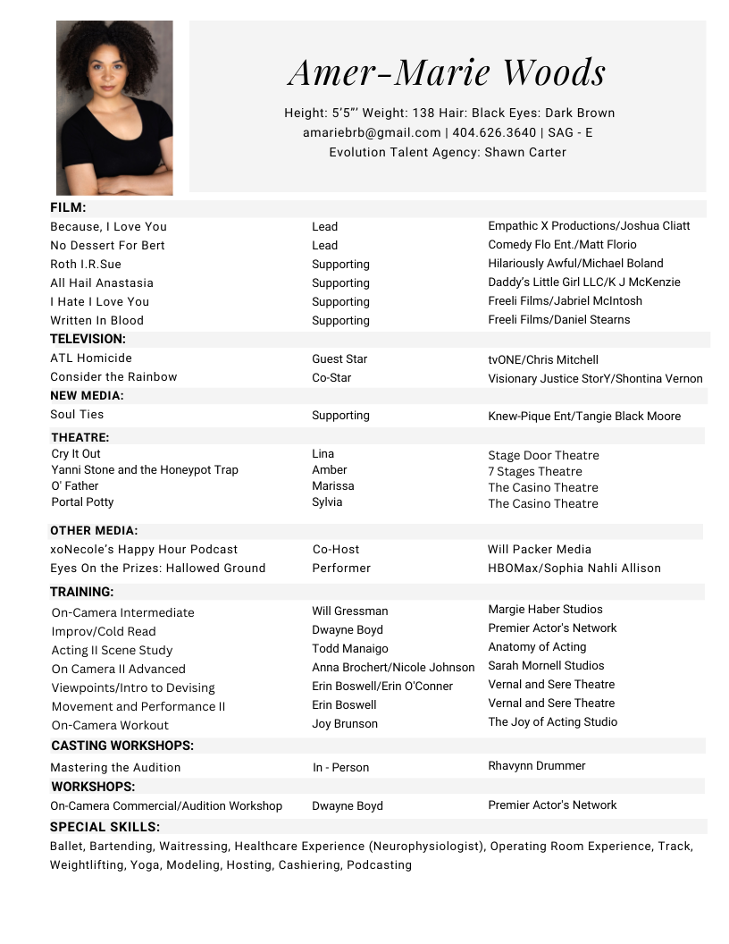 ACTING RESUME — Amer-Marie Woods