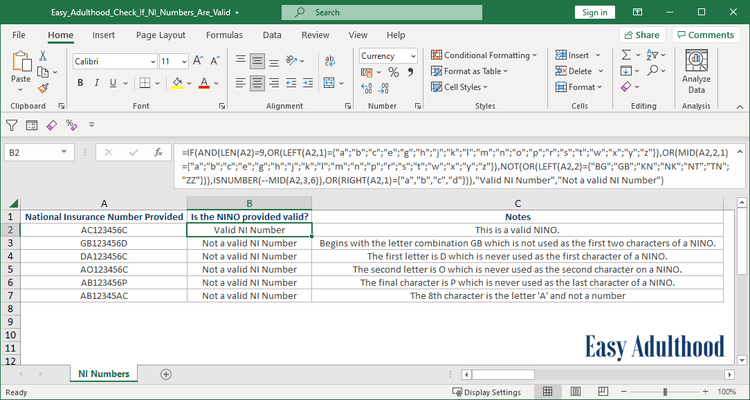 Excel Formula to Verify If National Insurance Numbers (NINOs) Are Valid ...