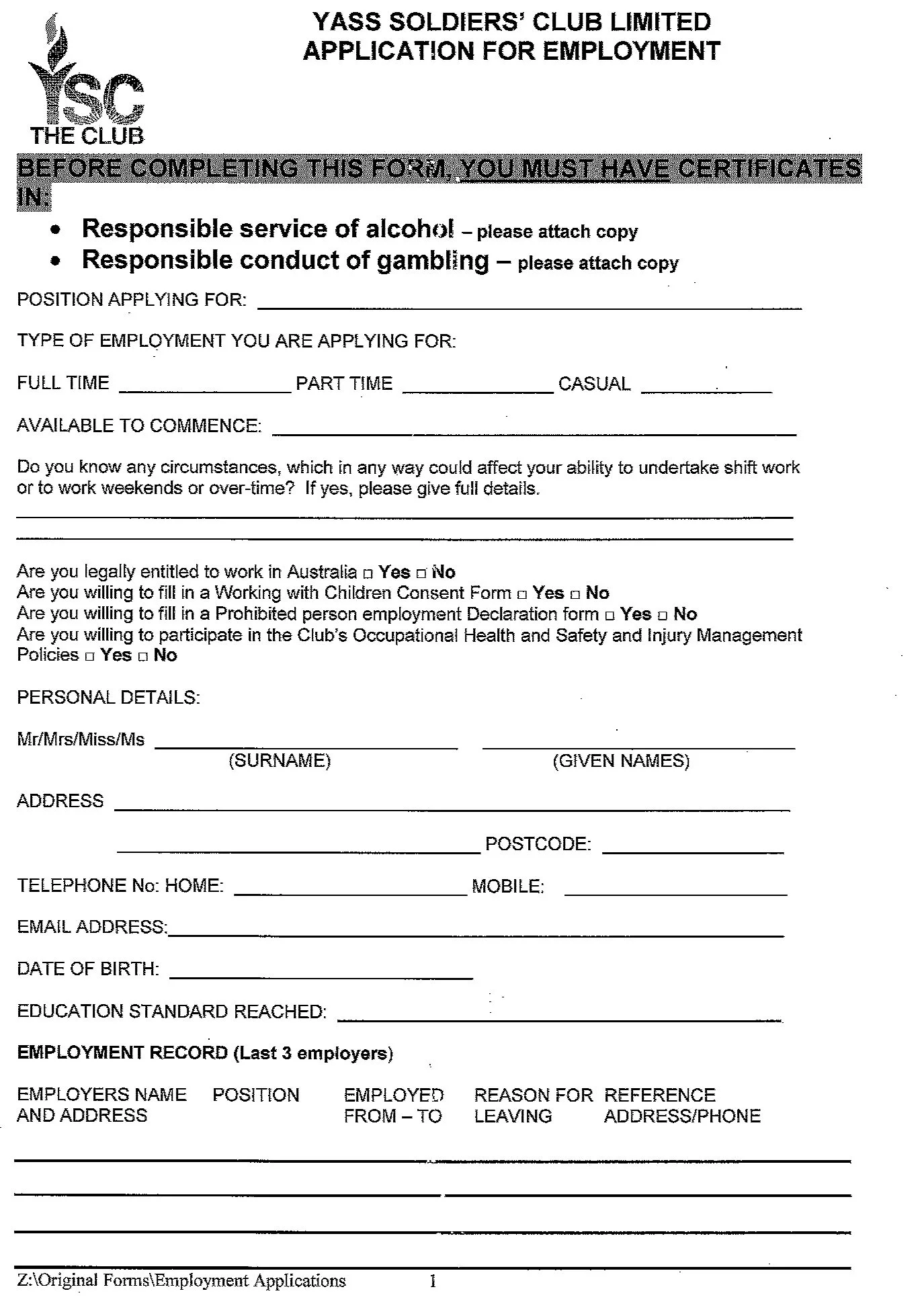 Join our team — Yass Soldiers Club