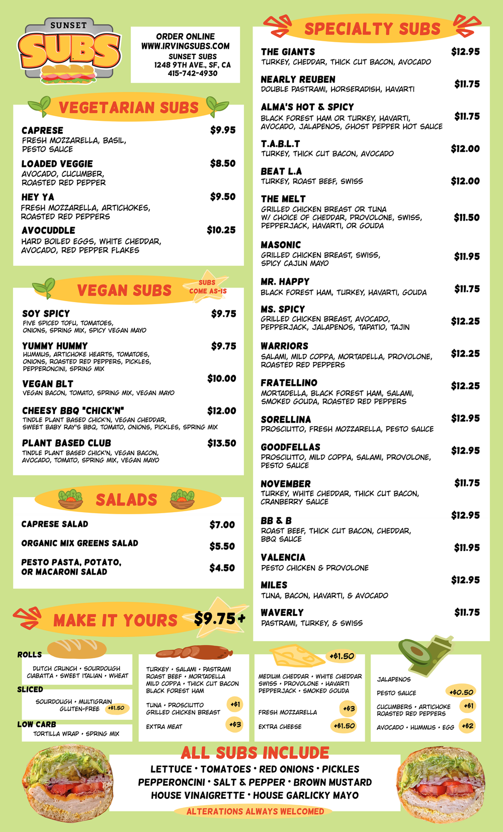 Menu — Irving Subs