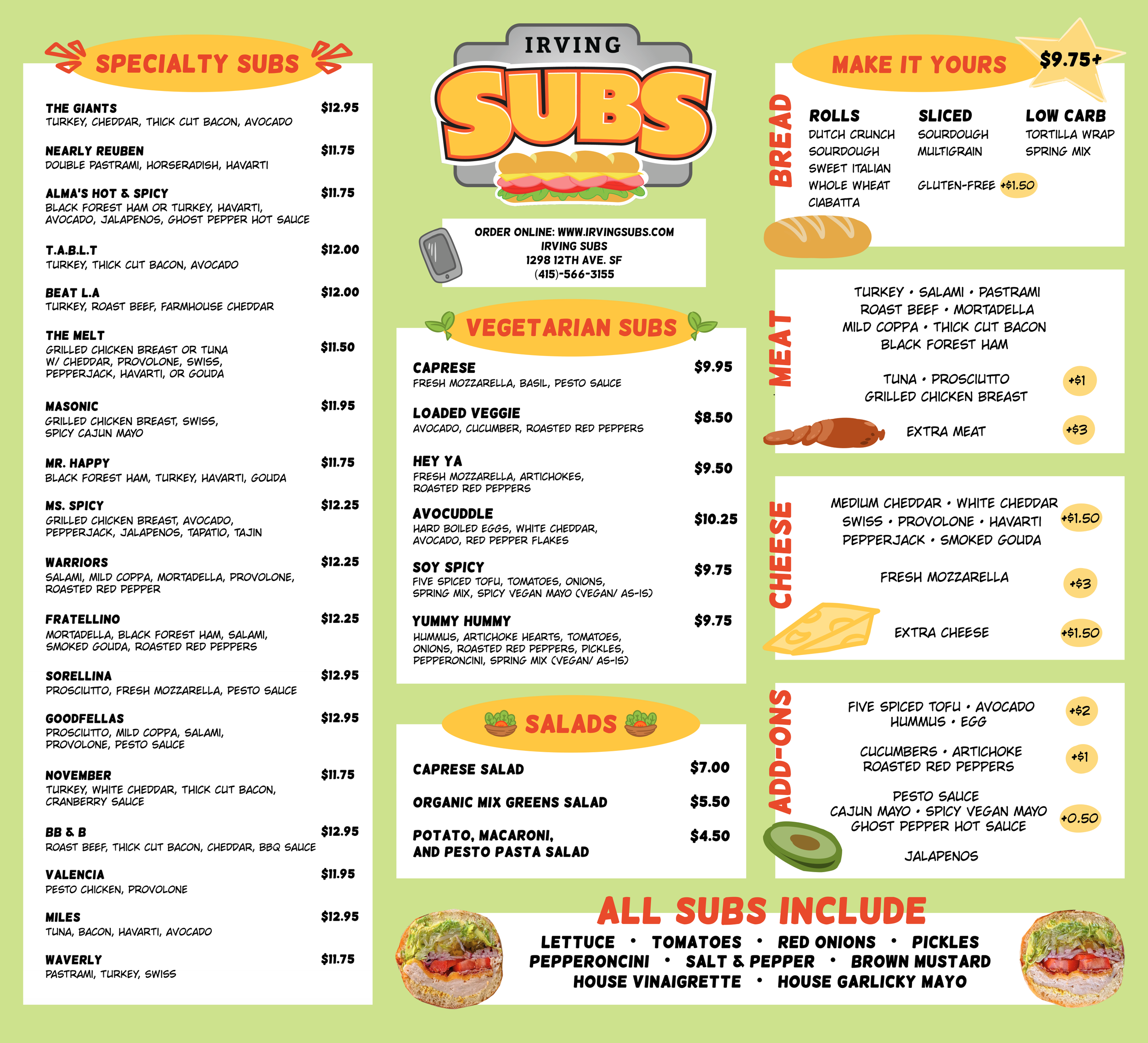 Menu — Irving Subs
