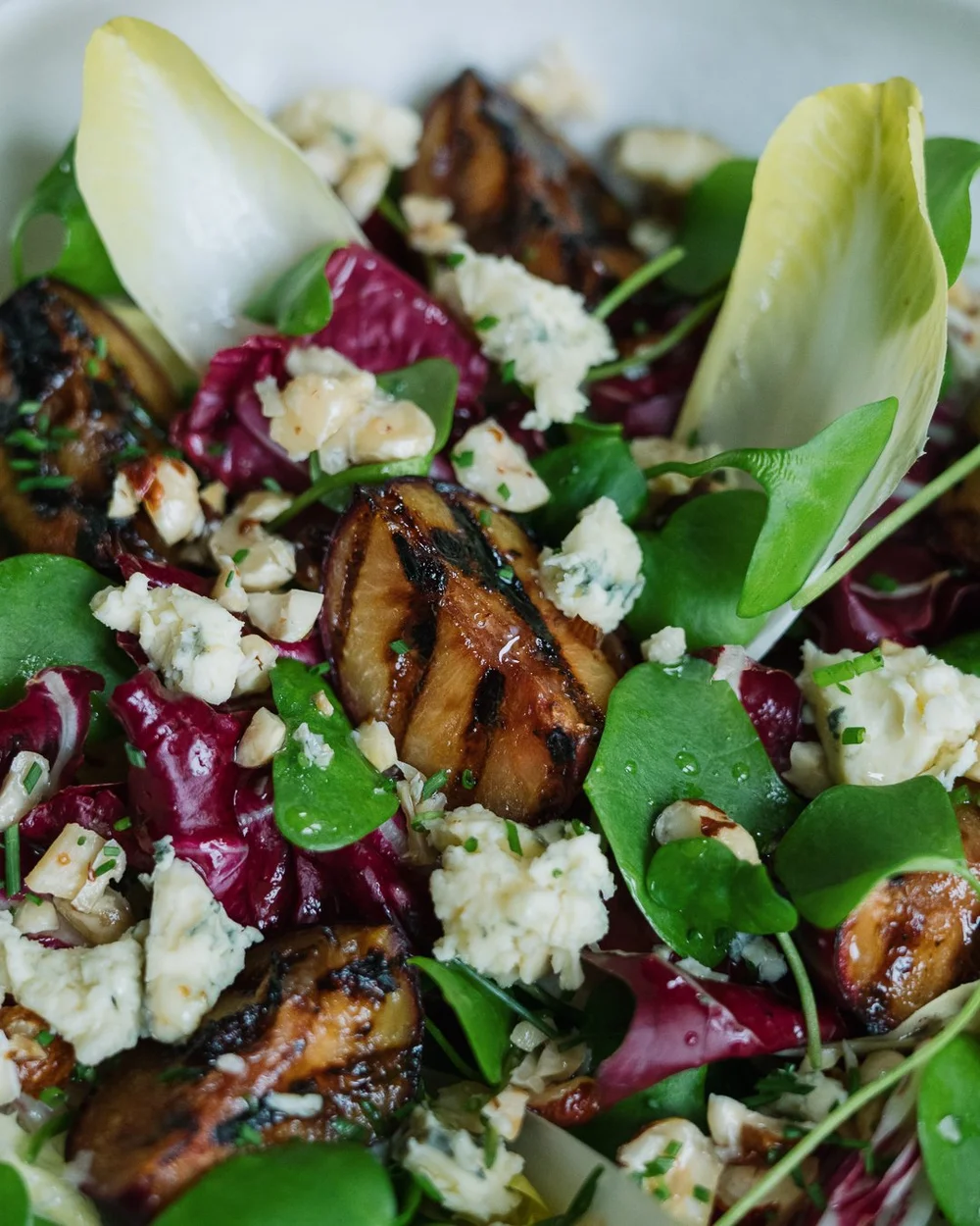 Grill Plums, Blue Cheese & Chicory with Roast Hazelnut Dressing ...