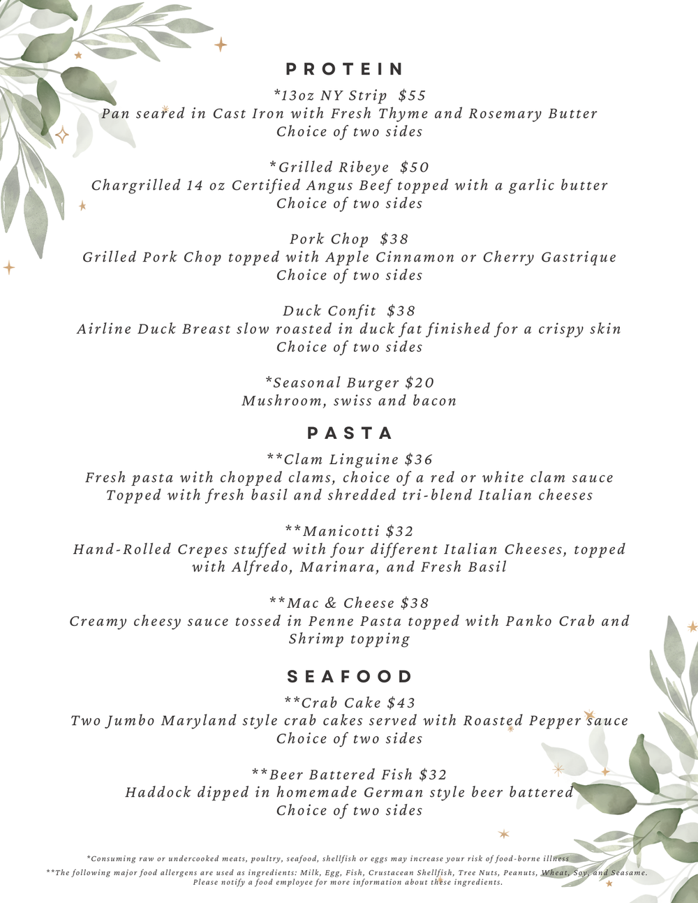 Dinner Menu — The Oaks