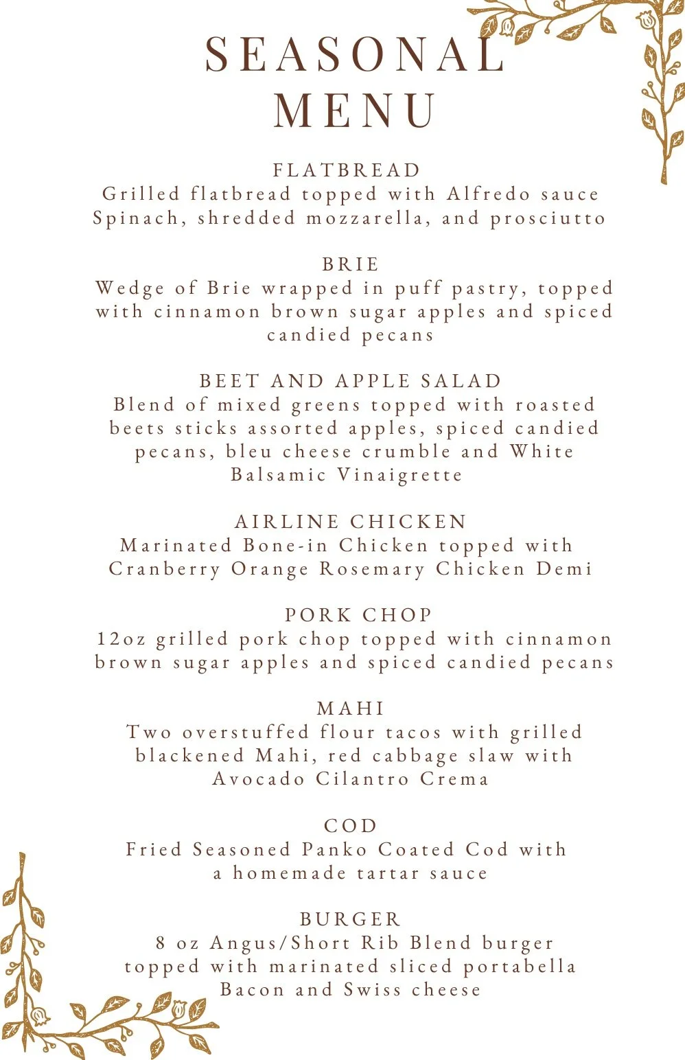 Dinner Menu — The Oaks