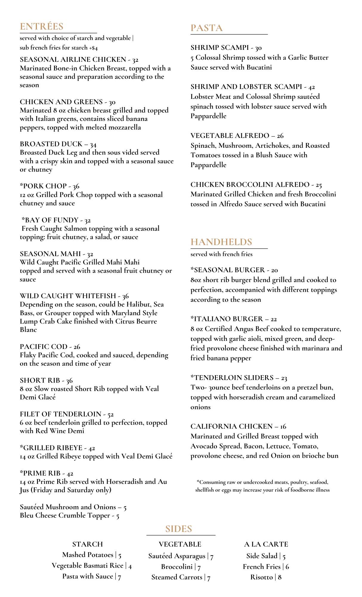 Dinner Menu — The Oaks