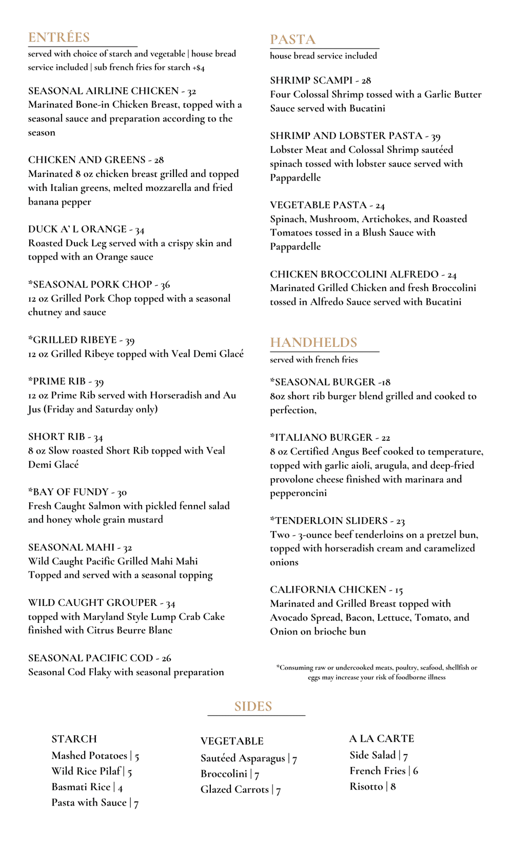 Dinner Menu — The Oaks