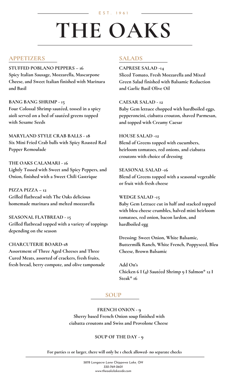 Dinner Menu — The Oaks