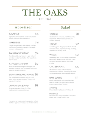 Dinner Menu — The Oaks