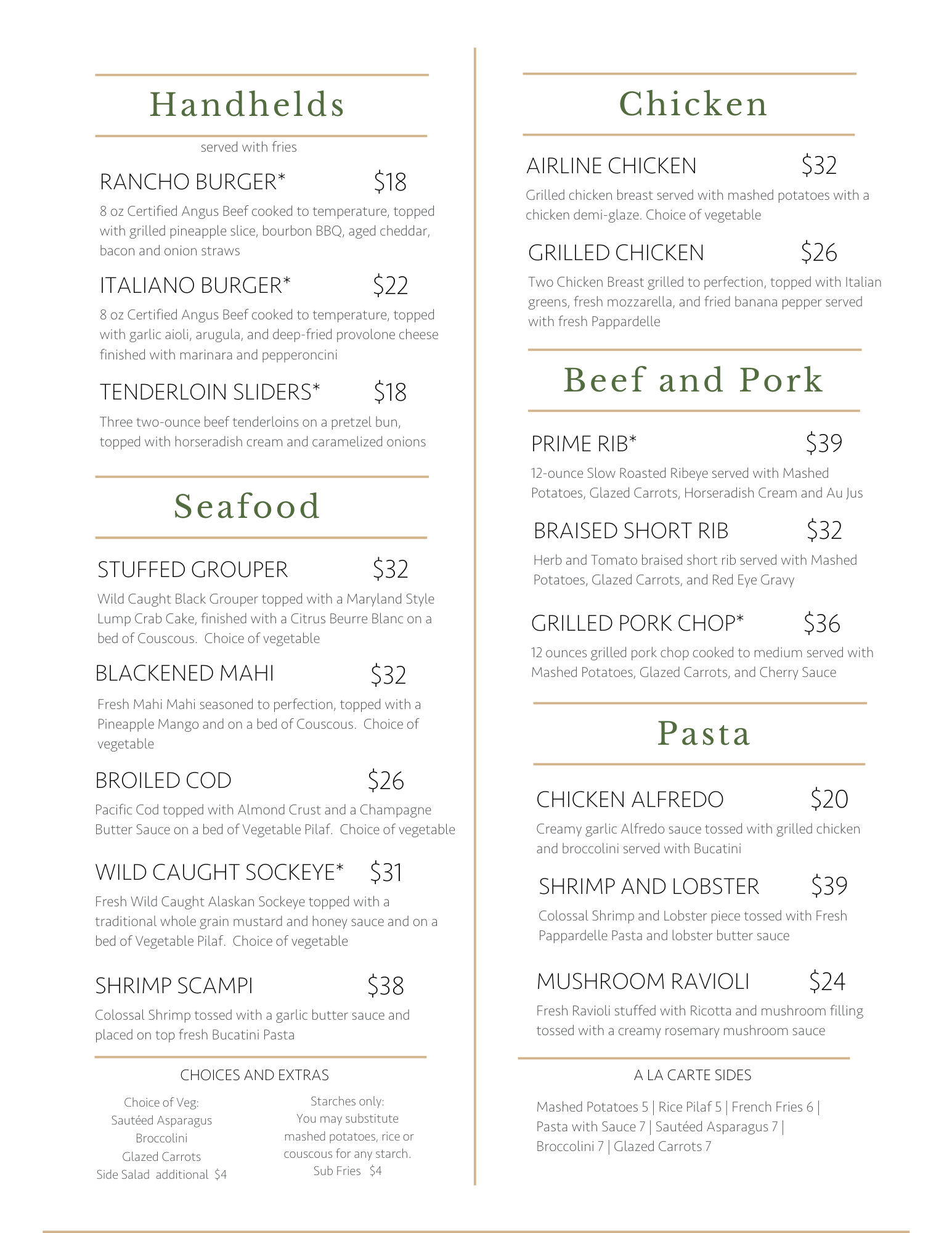 Dinner Menu — The Oaks