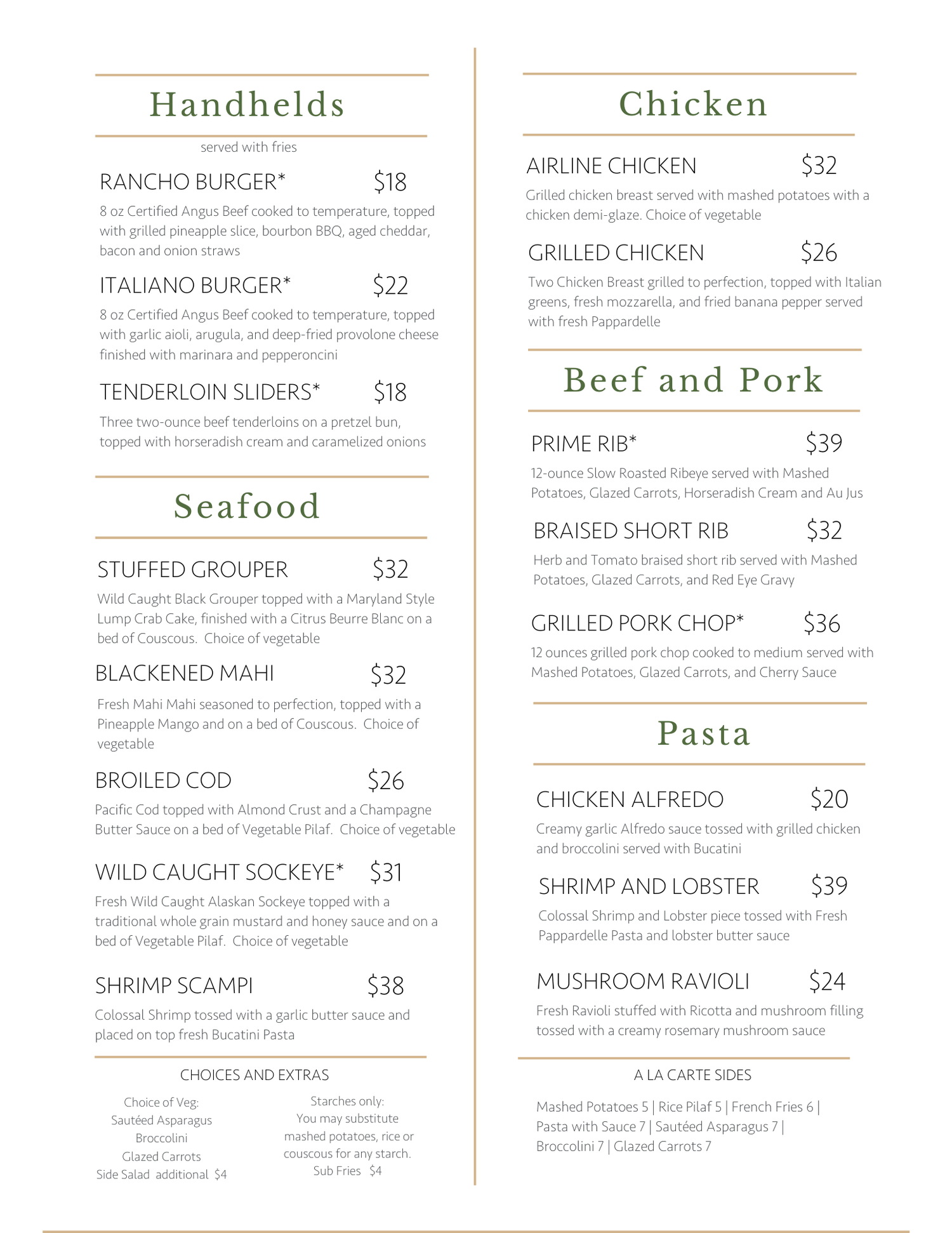 Dinner Menu — The Oaks