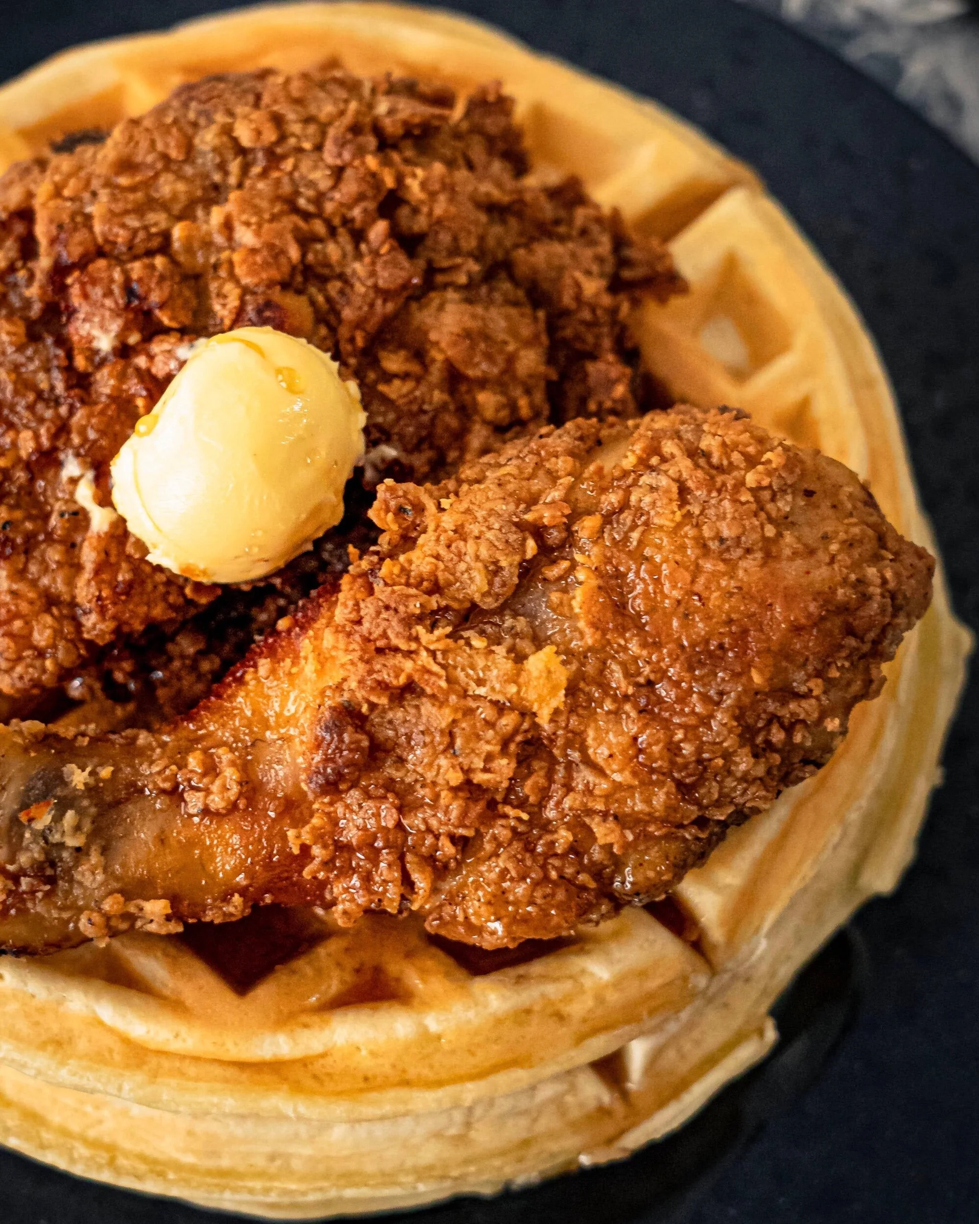 Southern Fried Chicken | Fluffy Buttermilk Waffles | Spicy Honey Butter ...