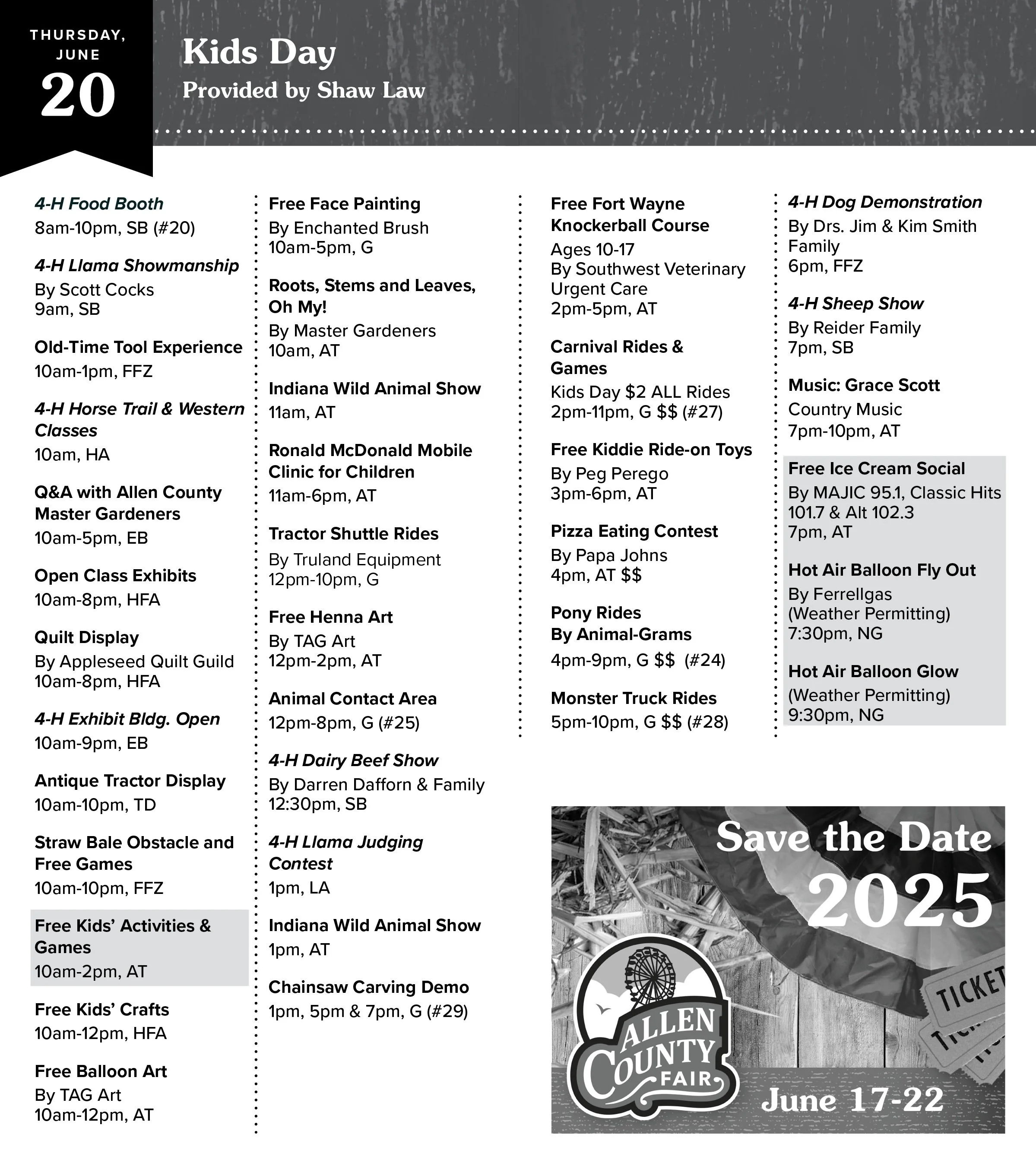Full Schedule | Allen County Fair — Allen County Fairgrounds