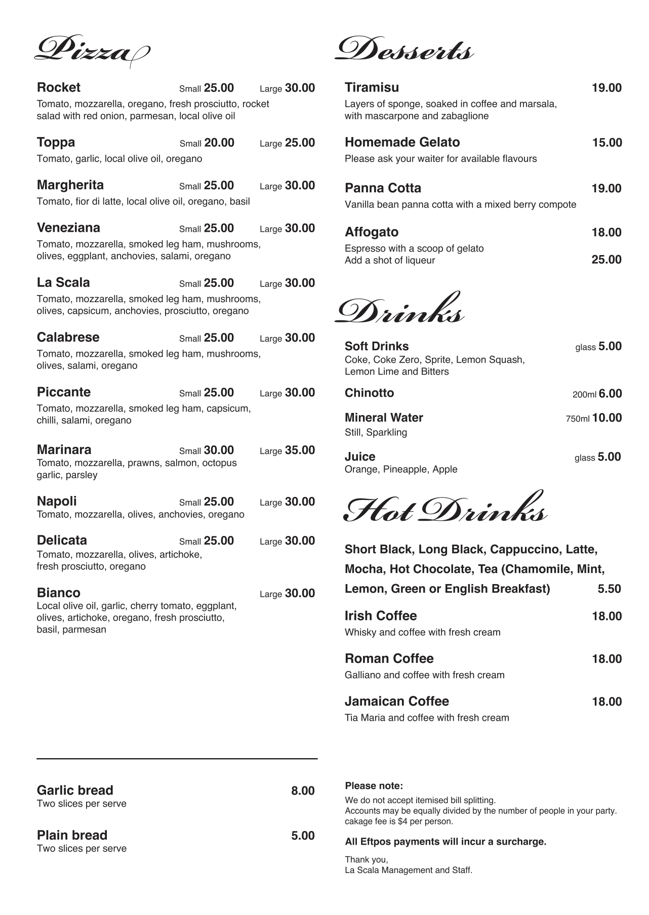Menu — La Scala