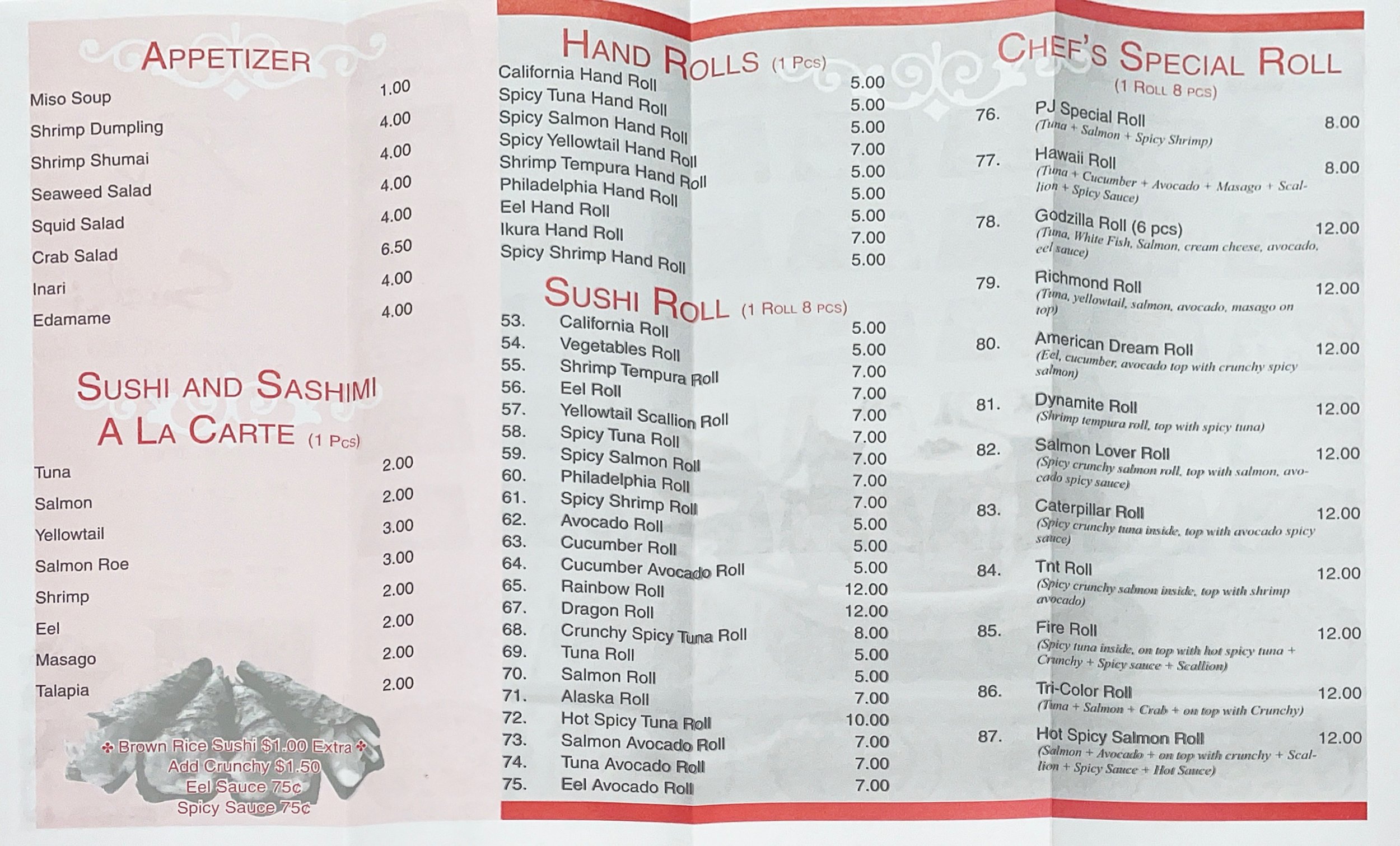 Menu — PJ SUSHI FORT LEE