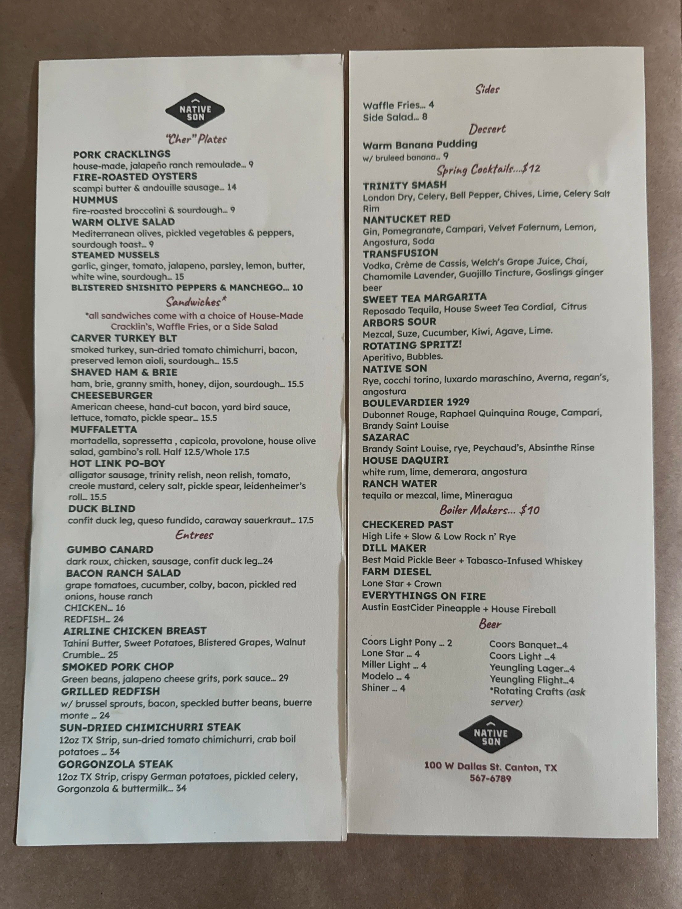 Menu 1 — Native Son