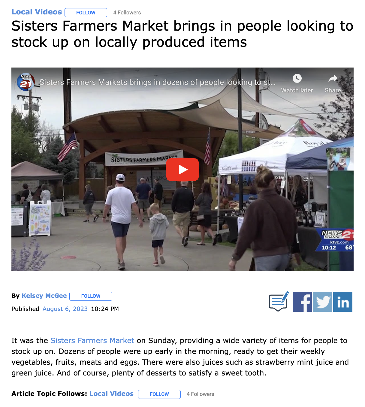 News — Sisters Farmers Market