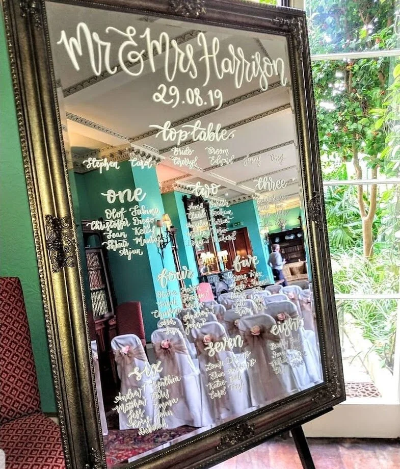Large mirror for wedding table plan | Beachweddingtips.com