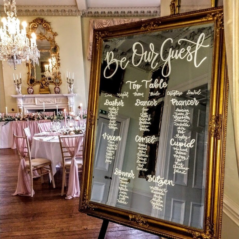 Large mirror for wedding table plan | Beachweddingtips.com
