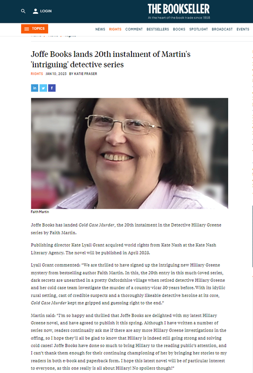 JOFFE BOOKS SIGNS NEW HILLARY GREENE MYSTERY FROM BESTSELLING AUTHOR ...