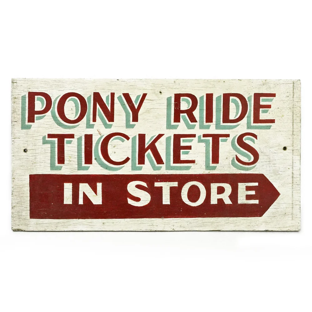 'Pony Ride Tickets' Hand Painted Sign on Wood — WALNUT and LIMESTONE