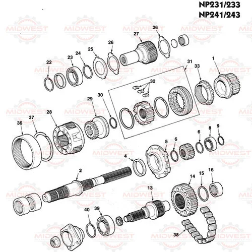 NP231, NP233, NP241 & NP243 Transfer Case Parts Illustration