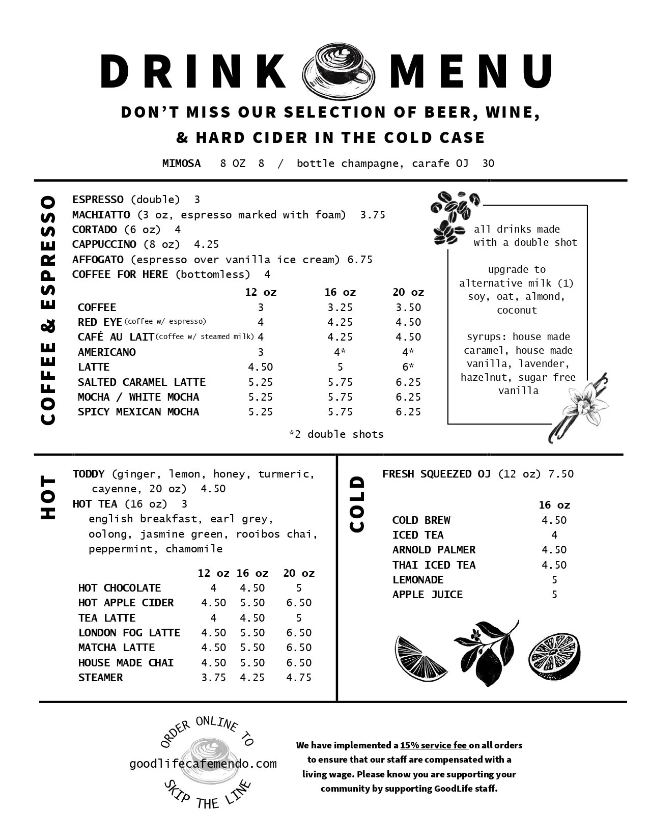 Drink Menu — GoodLife Cafe & Bakery