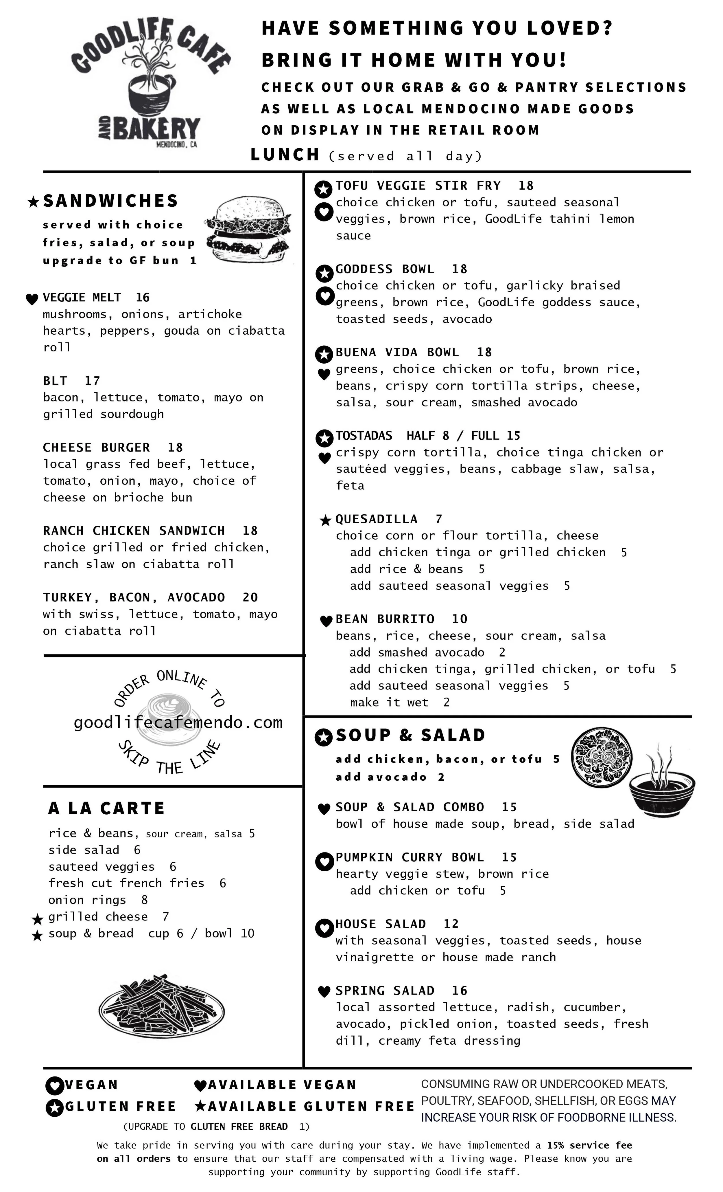 Lunch Menu — GoodLife Cafe & Bakery