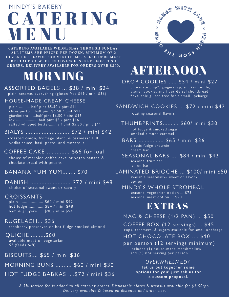 Catering Menus — Mindy's Bakery