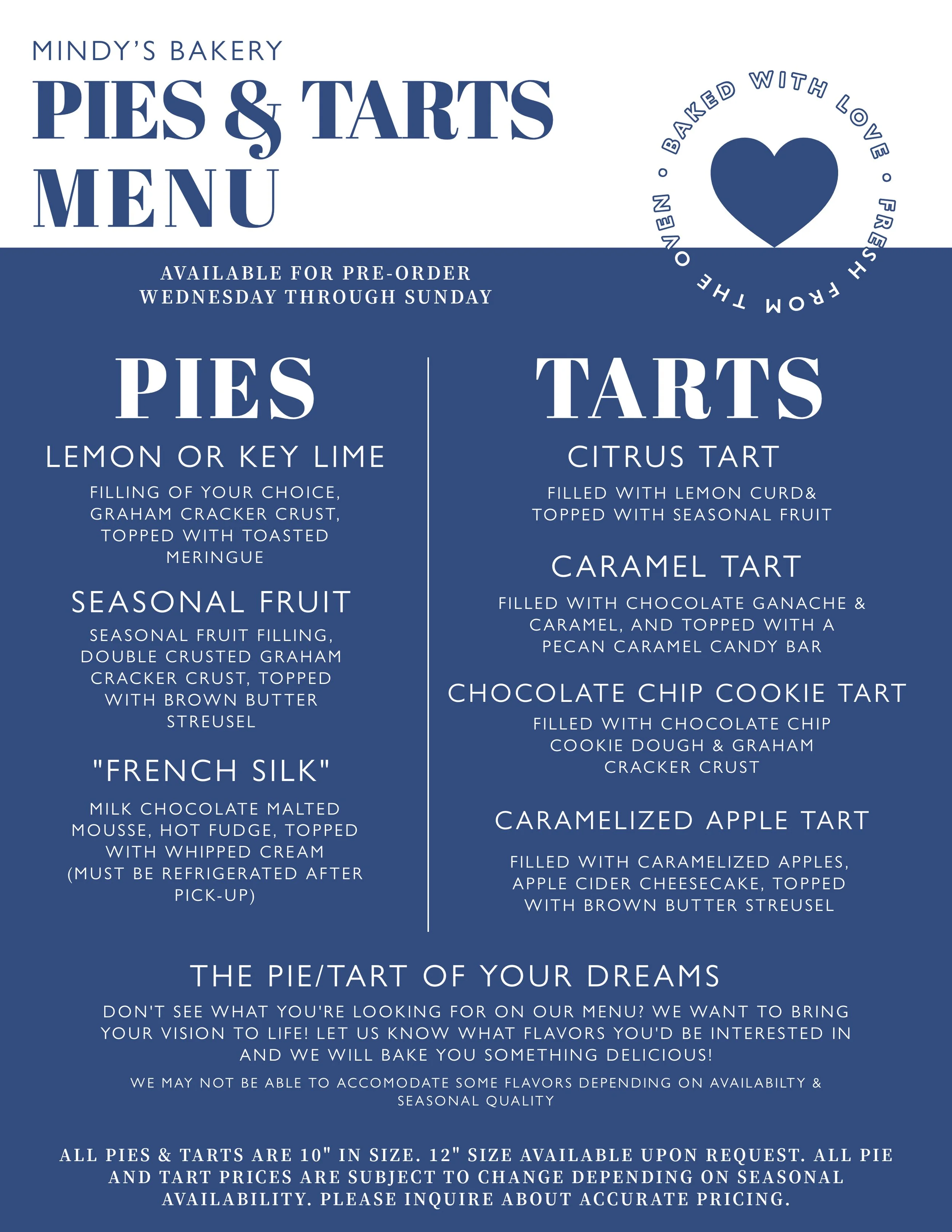 Catering Menus — Mindy's Bakery