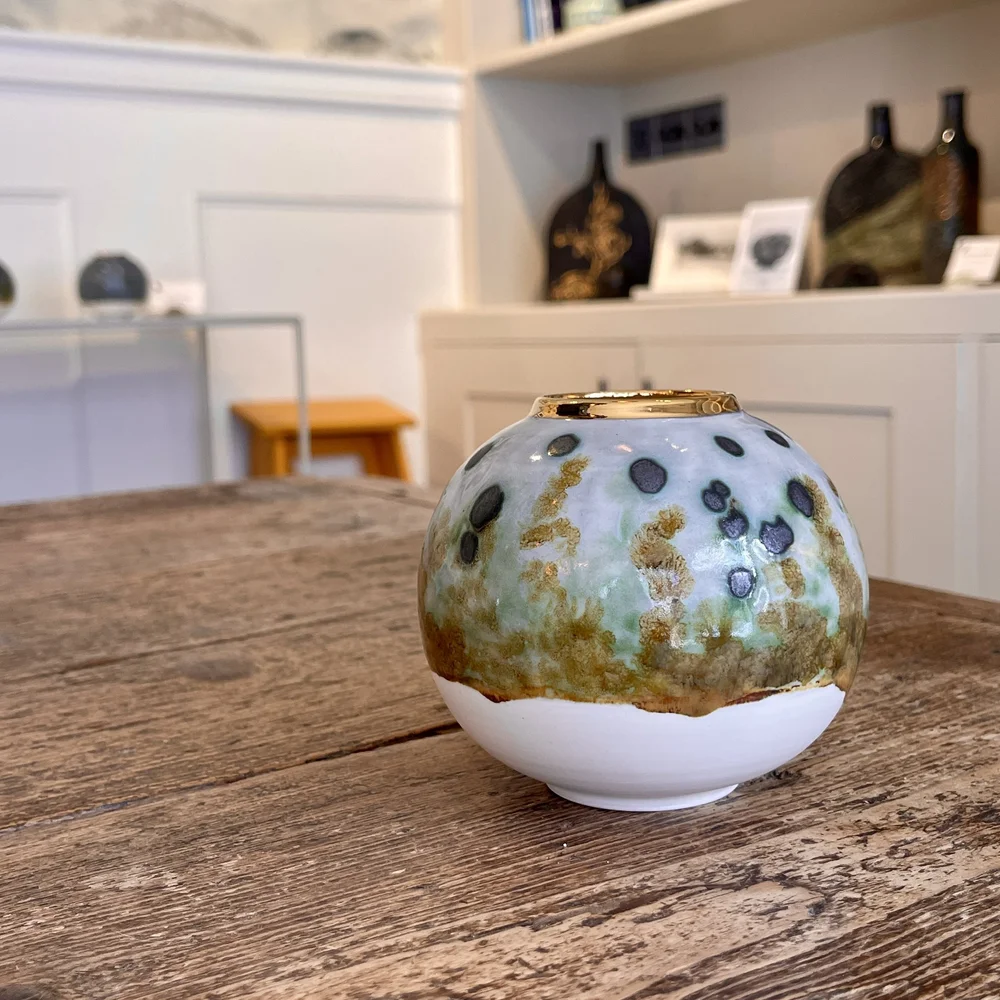 Cobalt and copper oxide Wash Sea Globe (Gold) — Blackbird Ceramics
