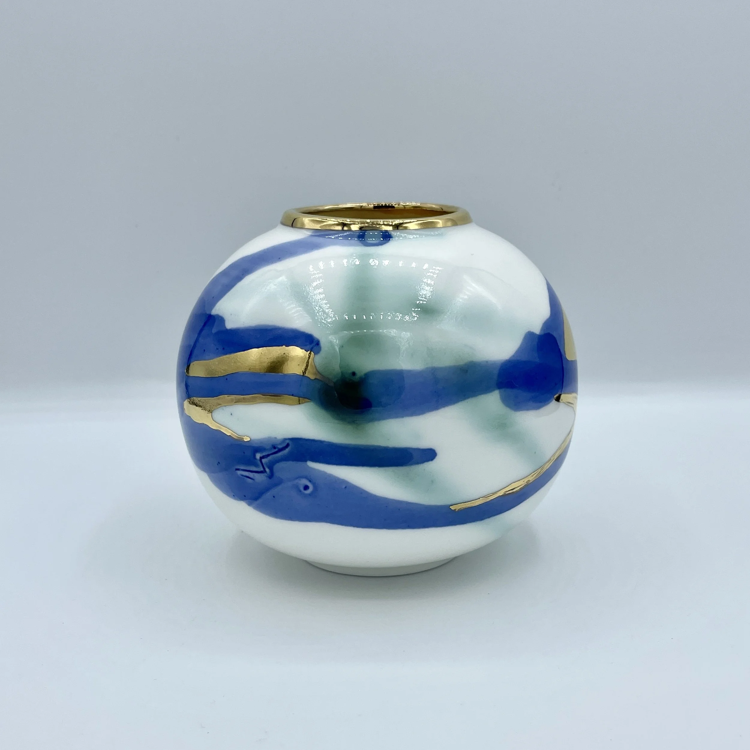 Cobalt and copper oxide Wash Sea Globe (Gold) — Blackbird Ceramics