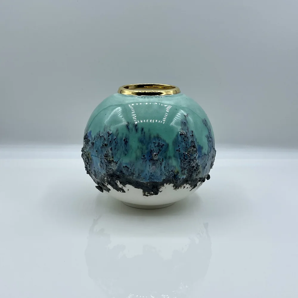 Deep Prussian Blue, grey, white, aventurine and platinum Sea Globe ...