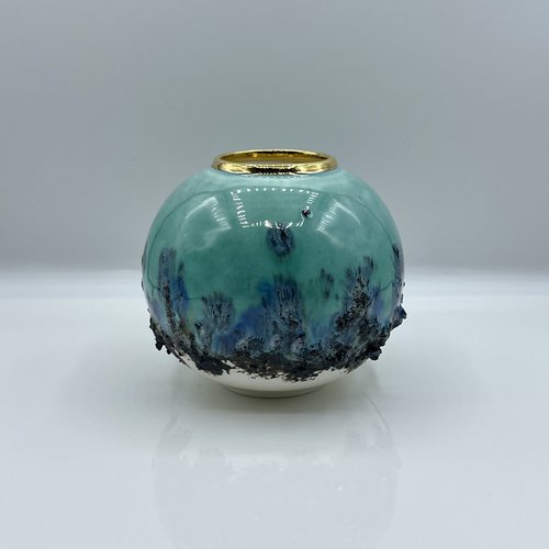 Mottled blue and black clay inlaid Sea Globe (Platinum) — Blackbird ...