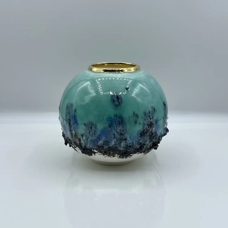Mottled blue and black clay inlaid Sea Globe (Platinum) — Blackbird ...