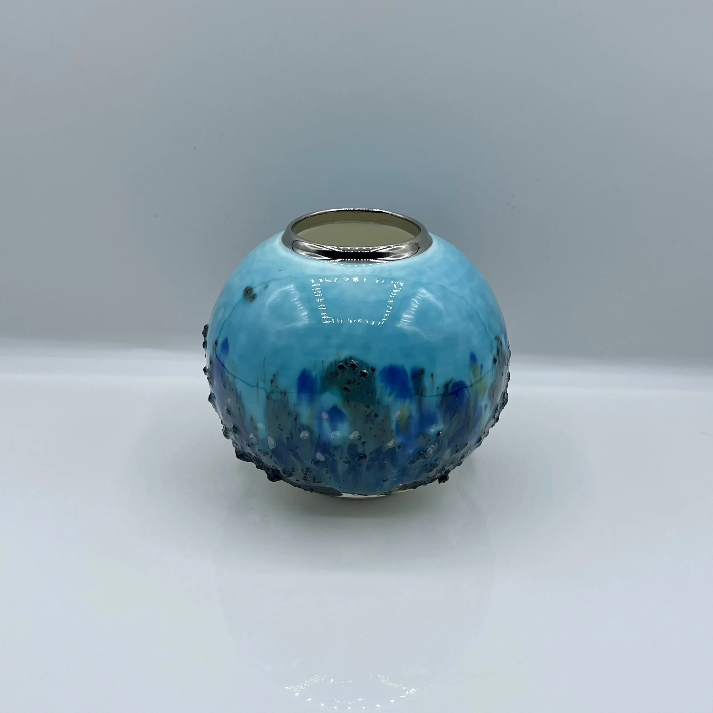 Mottled blue, orange, pink and gold Sea Globe — Blackbird Ceramics