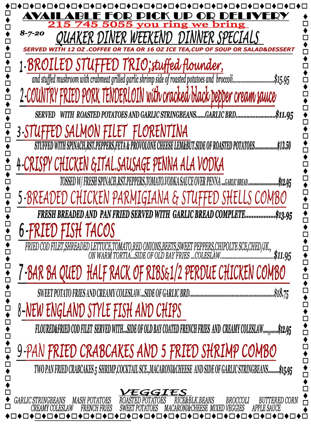Menu 1 — Quaker Diner