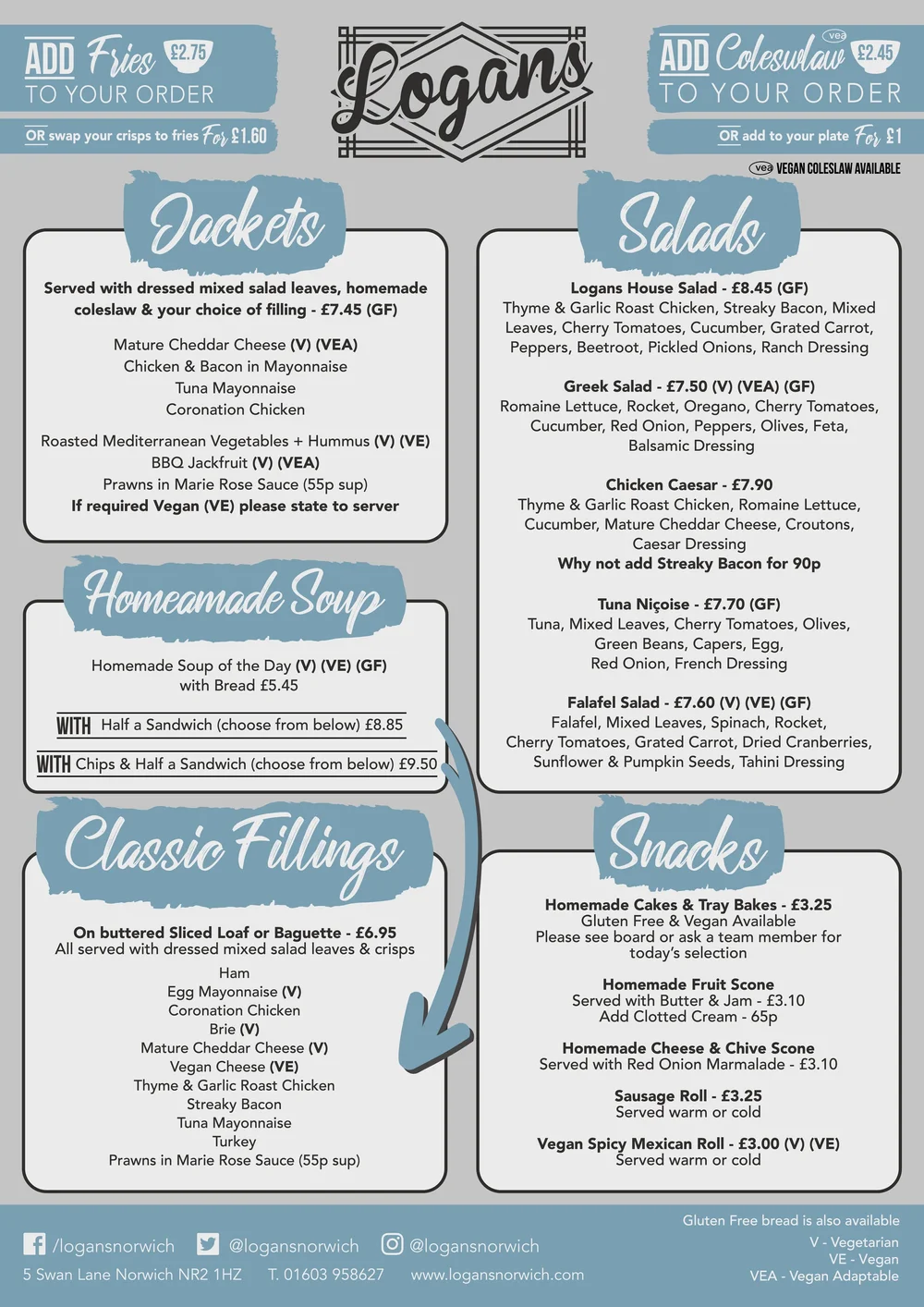 Eat In Menu — Logans Sandwich Bar