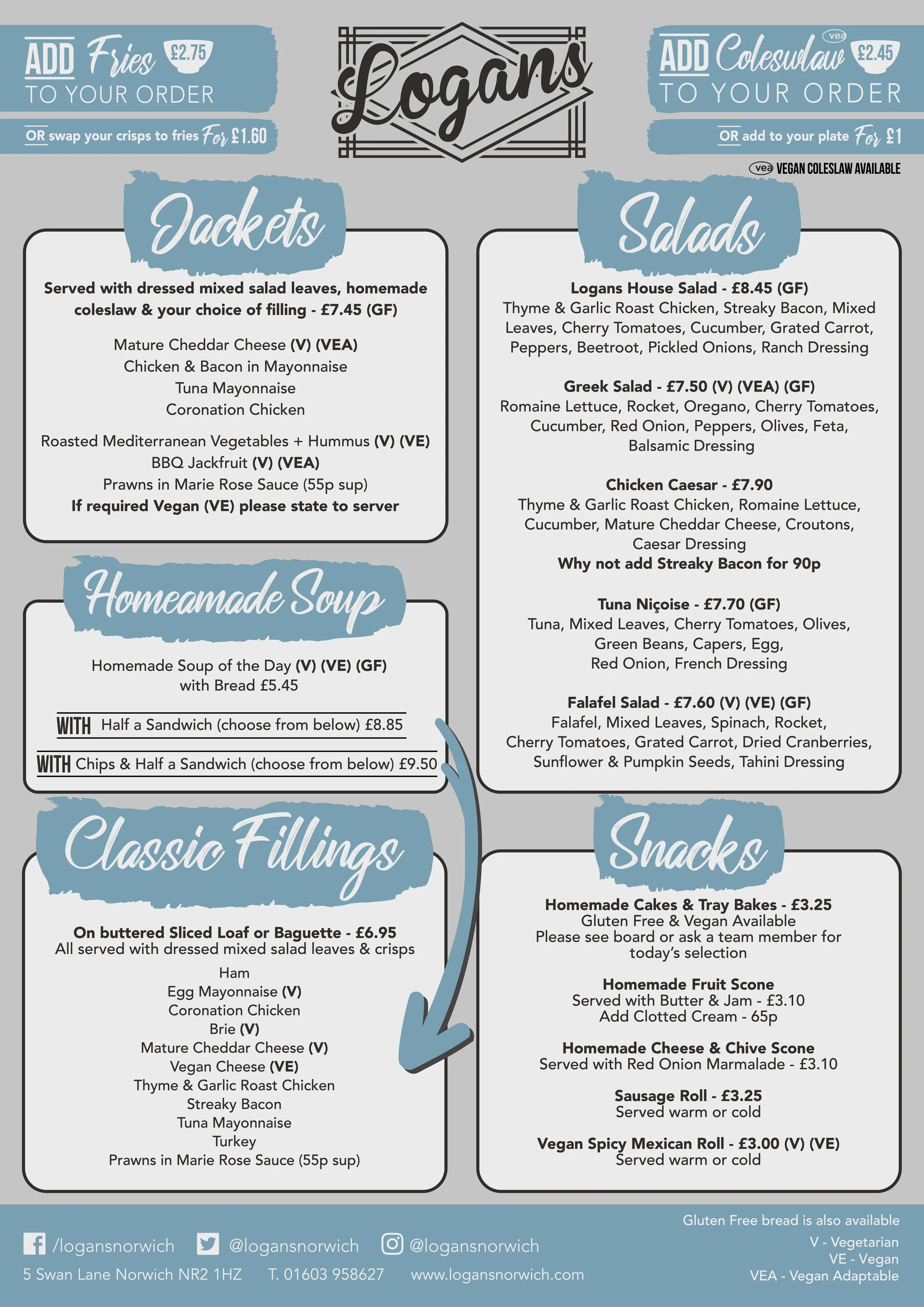 Eat In Menu — Logans Sandwich Bar